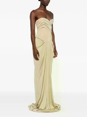 THE NEW ARRIVALS ILKYAZ OZEL Draped-corset Maxi Dress - Green