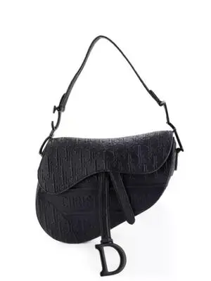 Dior Saddle Handbag Oblique Embossed Calfskin Medium Shoulder Bag - Black