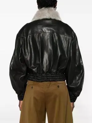 Nour Hammour Leather Fur-trimmed Jacket - Black