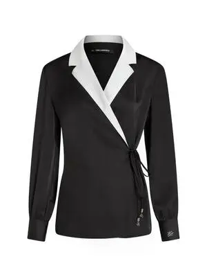 Karl Lagerfeld Satin-finish Wrap Blouse - Black