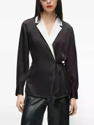 Karl Lagerfeld Satin-finish Wrap Blouse - Black