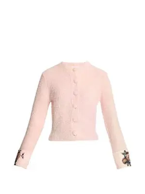 Erdem Bouclé Floral-detail Cardigan - Pink