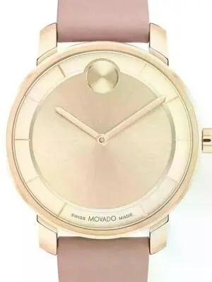 Movado 34mm Watch With Pink Leather Strap - Gold