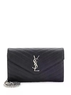 Saint Laurent Classic Monogram Wallet On Chain Matelasse Chevron Leather Medium Crossbody Bag - Black