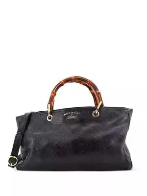 Gucci Bamboo Shopper Leather Medium Tote Bag - Black