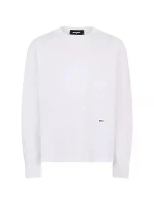 Dsquared2 Cotton Crew Neck Long Sleeve Sweater With Logo Plaque - White