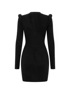 Elisabetta Franchi Knit Mini Dress With 3d Shoulders - Black