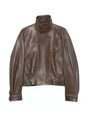 Nour Hammour Quincy Leather Bomber Jacket - Brown