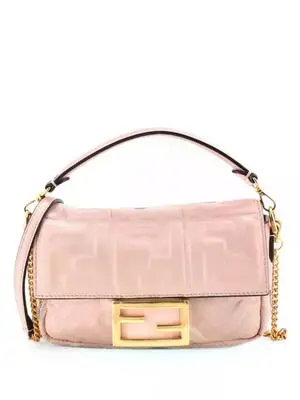 Fendi Baguette Nm Bag Zucca Embossed Leather Mini Crossbody Bag - Pink