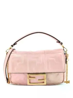 Fendi Baguette Nm Bag Zucca Embossed Leather Mini Crossbody Bag - Pink