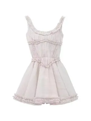 Alexander McQueen Pleated Ruffle Pinstripe Mini Dress - Pink