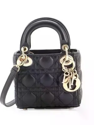 Dior Lady Bag Cannage Quilt Lambskin Micro Shoulder Bag - Black