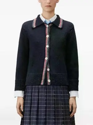 Thom Browne Hector Pointelle Knit Cardigan With Dog Intarsia - Blue