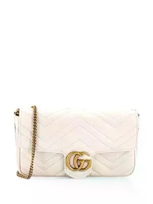 Gucci Gg Marmont Flap Bag With Cardholder Matelasse Leather Small Shoulder Bag - White
