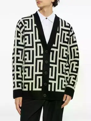 Balmain Monogram Pattern V-neck Cardigan