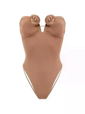 LA REVECHE Alya Floral-appliqué Swimsuit - Brown