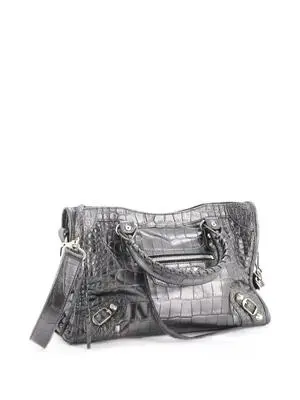 Balenciaga City Classic Studs Bag Crocodile Embossed Leather Small Satchel