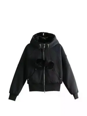 Moose Knuckles Oro Bunny Pom-pom Zip-up Reversible Hoodie - Black