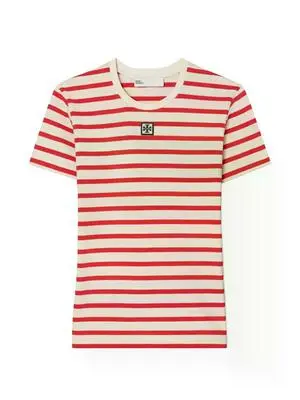 Tory Burch Striped Cotton T-shirt - Red
