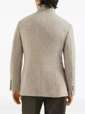 Brunello Cucinelli Cashmere And Silk Diagonal Outerwear Blazer With Patch Pockets