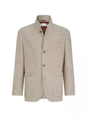Brunello Cucinelli Cashmere And Silk Diagonal Outerwear Blazer With Patch Pockets - Neutrals