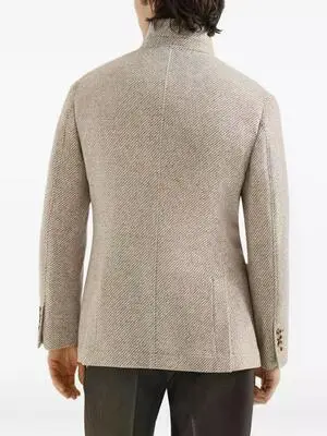 Brunello Cucinelli Cashmere And Silk Diagonal Outerwear Blazer With Patch Pockets - Neutrals