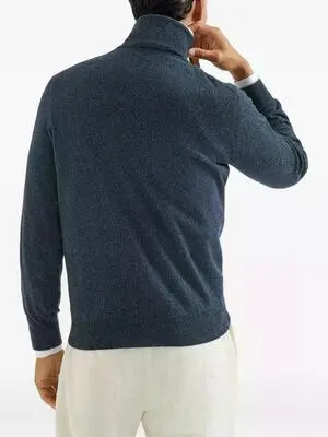 Brunello Cucinelli Mouliné Cashmere Turtleneck Sweater - Blue