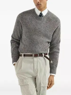 Brunello Cucinelli Virgin Wool, Silk, And Cashmere Chiné Sweater - Grey