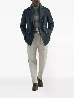 Brunello Cucinelli Virgin Wool, Silk, And Cashmere Chiné Cable Knit Cardigan With Intarsia - Grey
