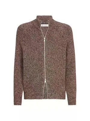 Brunello Cucinelli Chiné Cardigan In Virgin Wool, Silk, And Cashmere - Red