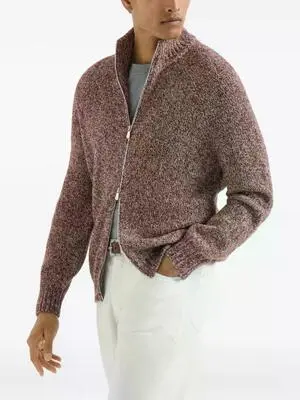 Brunello Cucinelli Chiné Cardigan In Virgin Wool, Silk, And Cashmere - Red