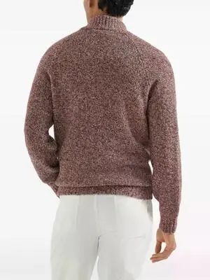 Brunello Cucinelli Chiné Cardigan In Virgin Wool, Silk, And Cashmere - Red