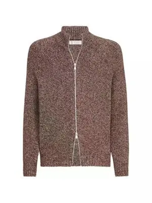 Brunello Cucinelli Chiné Cardigan In Virgin Wool, Silk, And Cashmere - Red