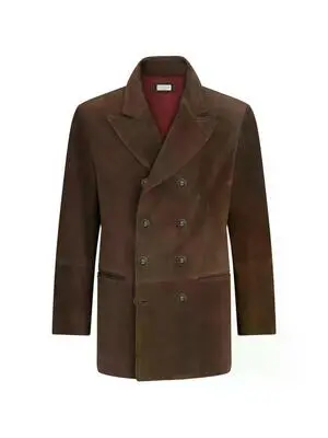 Brunello Cucinelli Suede Peak Lapel Outerwear Jacket