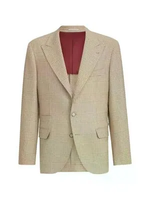 Brunello Cucinelli Comfort Wool And Cashmere Prince Of Wales Flannel Deconstructed Blazer With Large Peak Lapels