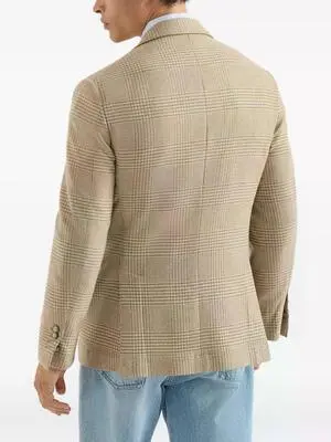 Brunello Cucinelli Comfort Wool And Cashmere Prince Of Wales Flannel Deconstructed Blazer With Large Peak Lapels