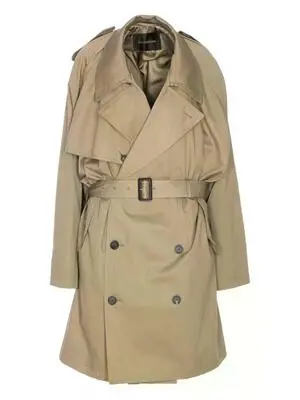 Balenciaga Draped-neck Double-breasted Trench Coat - Neutrals