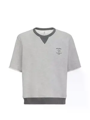 Brunello Cucinelli Cotton French Terry Short Sleeve Sweatshirt With Embroidery - Grey