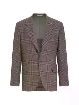 Brunello Cucinelli Comfort Wool And Cashmere Prince Of Wales Flannel Deconstructed Cavallo Blazer - Brown