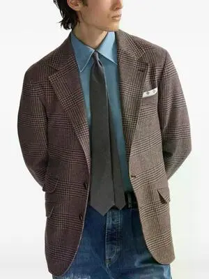 Brunello Cucinelli Comfort Wool And Cashmere Prince Of Wales Flannel Deconstructed Cavallo Blazer - Brown