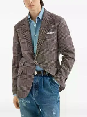 Brunello Cucinelli Comfort Wool And Cashmere Prince Of Wales Flannel Deconstructed Cavallo Blazer - Brown