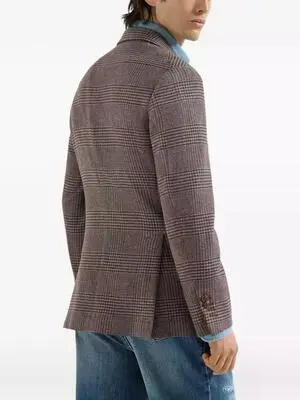 Brunello Cucinelli Comfort Wool And Cashmere Prince Of Wales Flannel Deconstructed Cavallo Blazer - Brown