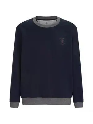 Brunello Cucinelli Cotton French Terry Sweatshirt With Embroidery - Blue