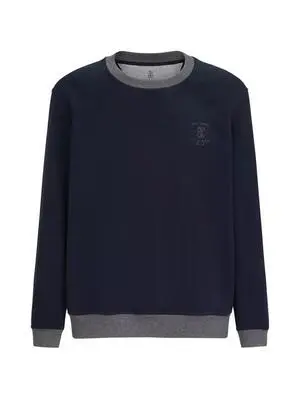 Brunello Cucinelli Cotton French Terry Sweatshirt With Embroidery - Blue