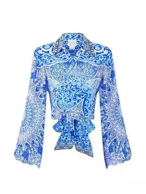 Camilla Crystal-embellished Wrap Shirt - Blue