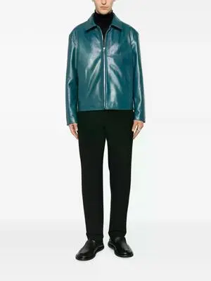 Sandro Zip-up Leather Jacket - Blue