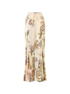 Camilla Tie-detail Floral-print Pants - Neutrals