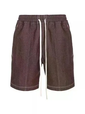 HAMZA Contrast-stitch Denim Shorts - Brown