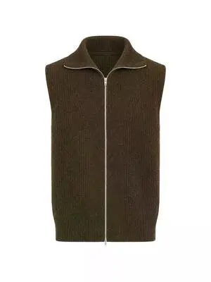 JIL SANDER Wool Zip-up Vest - Brown