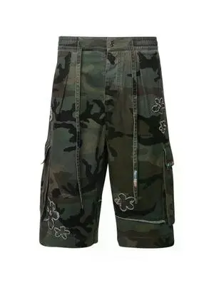 NAHMIAS Floral-patch Crystal-embellished Shorts - Green